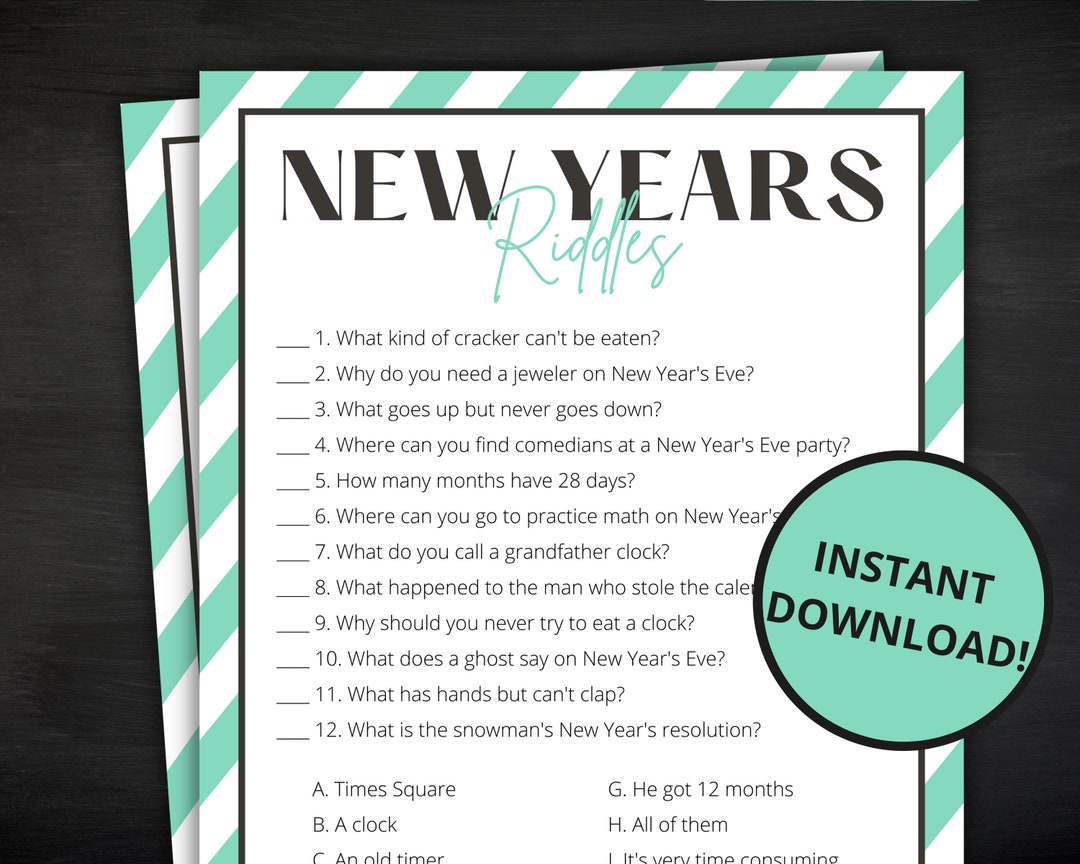 New Year's Eve Riddles | Printable New Year's Game | New Years Activity ...