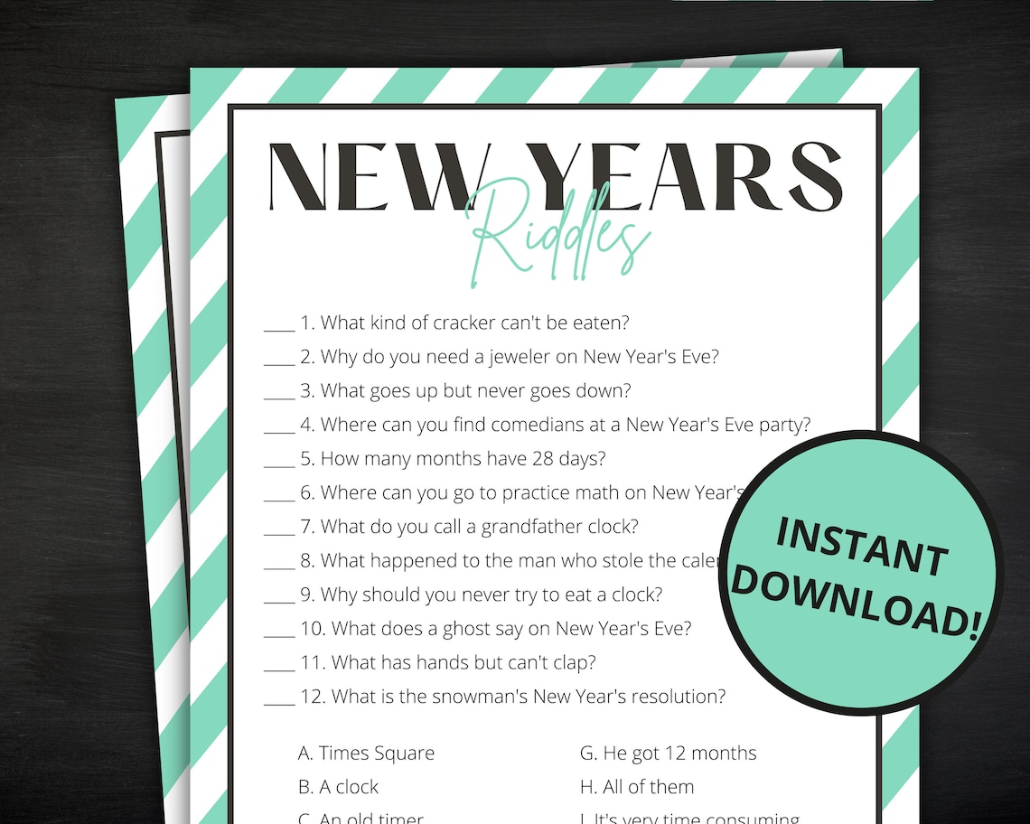 New Year's Eve Riddles Printable New Year's Game - Etsy