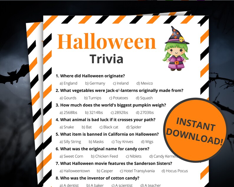 Halloween Trivia Printable Halloween Game Halloween - Etsy