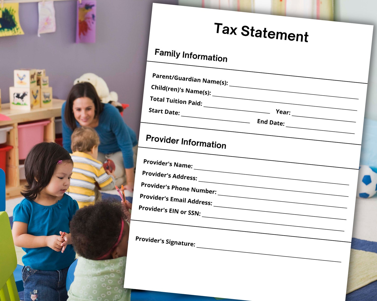 Daycare Tax Statement | Childcare Tax Receipt | Tax Information for ...