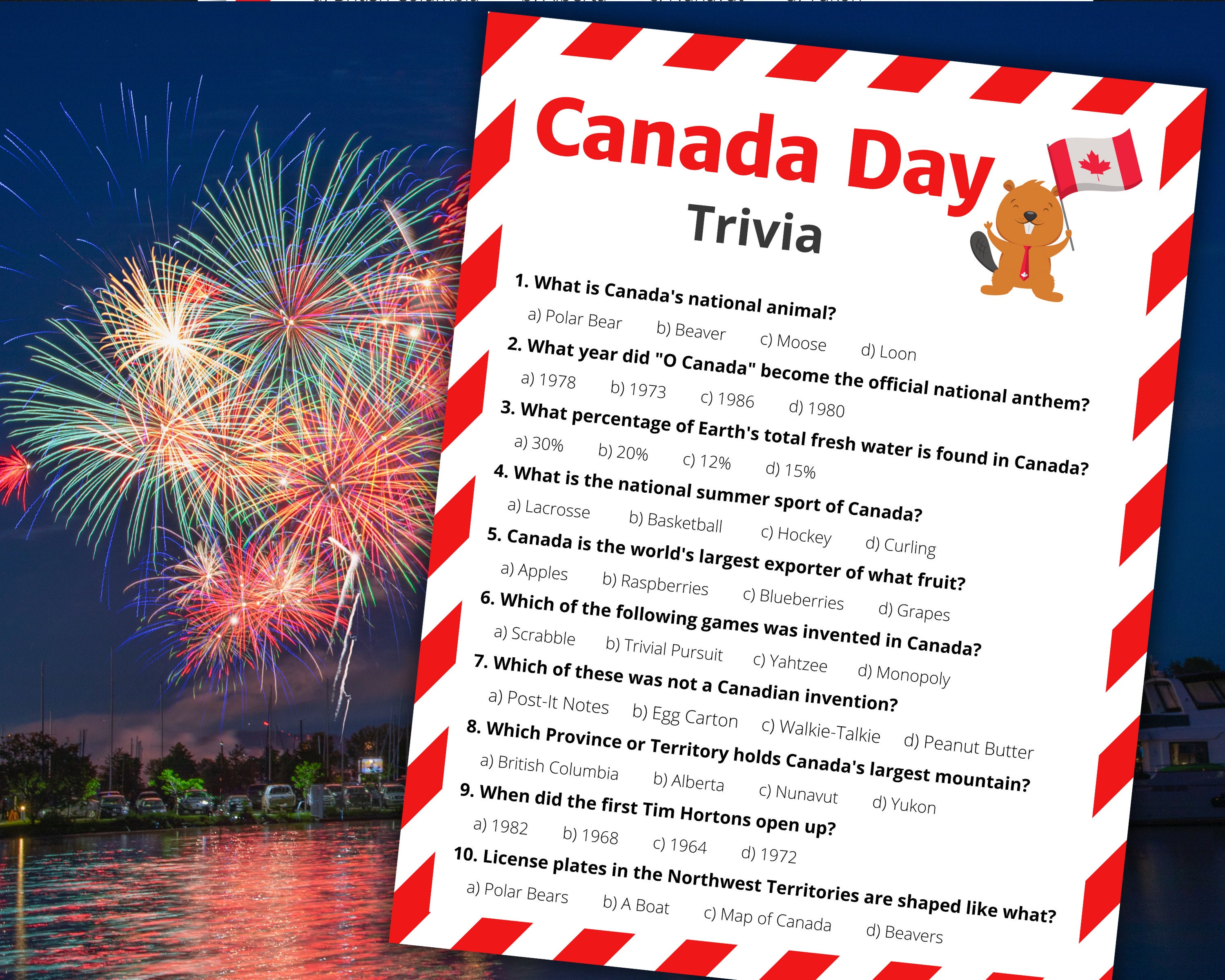 Canada Day Trivia Printable Canada Day Game Canada Day - Etsy Canada