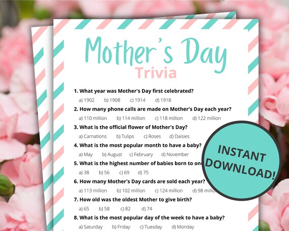 Mother's Day Trivia Printable Mother's Day Games for - Etsy