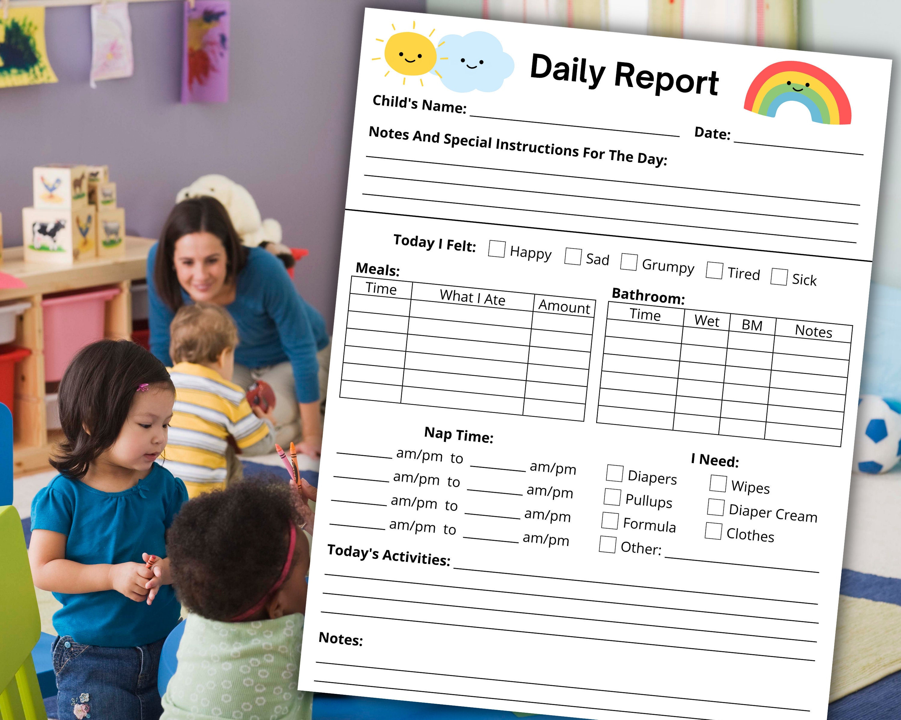 Toddler Daily Report Daily Log for Daycare Preschool - Etsy