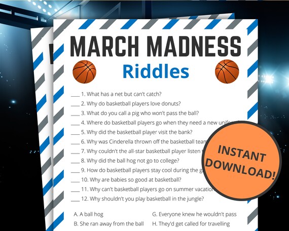 March Madness Riddles Printable March Madness Game for Kids | Etsy