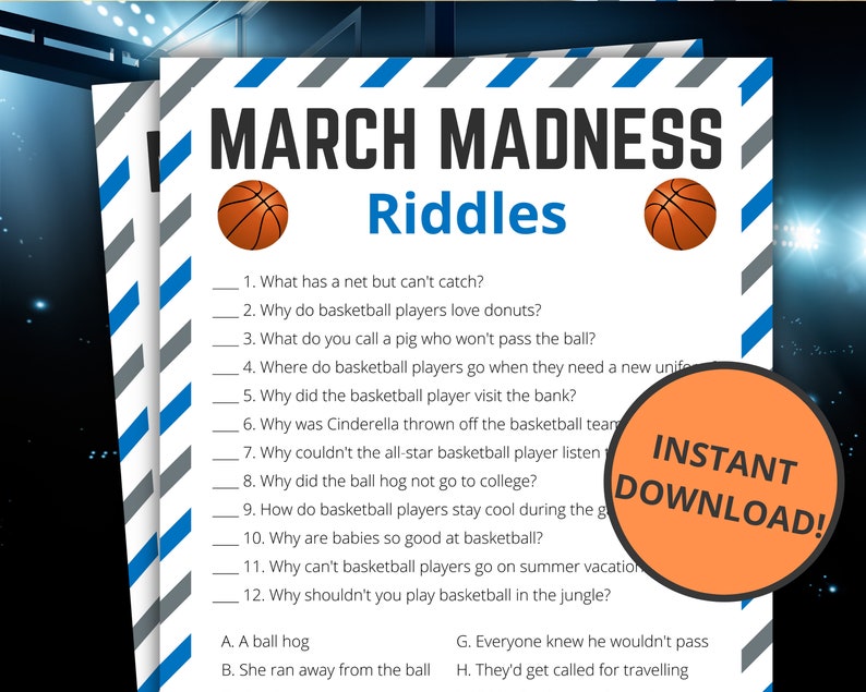 March Madness Riddles | Printable March Madness Game for Kids and ...