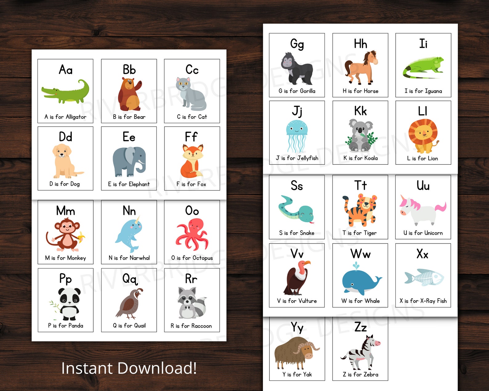 Alphabet Flashcards 26 Cute Alphabet Cards for Letter - Etsy