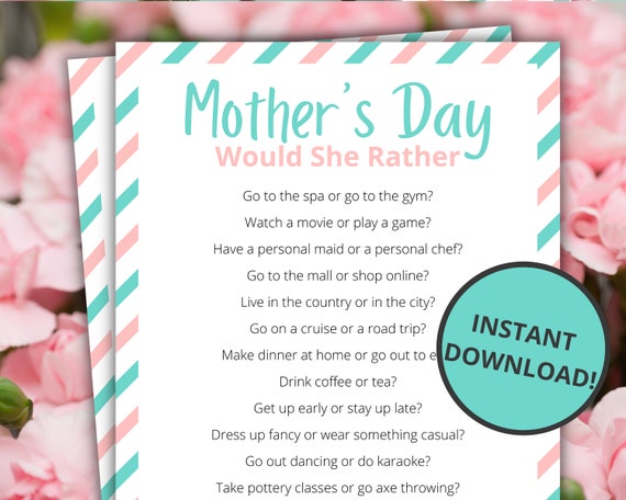 Mother's Day Would She Rather Printable Mothers Day - Etsy