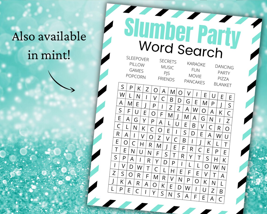 Slumber Party Word Search Printable Sleepover Games for Kids - Etsy