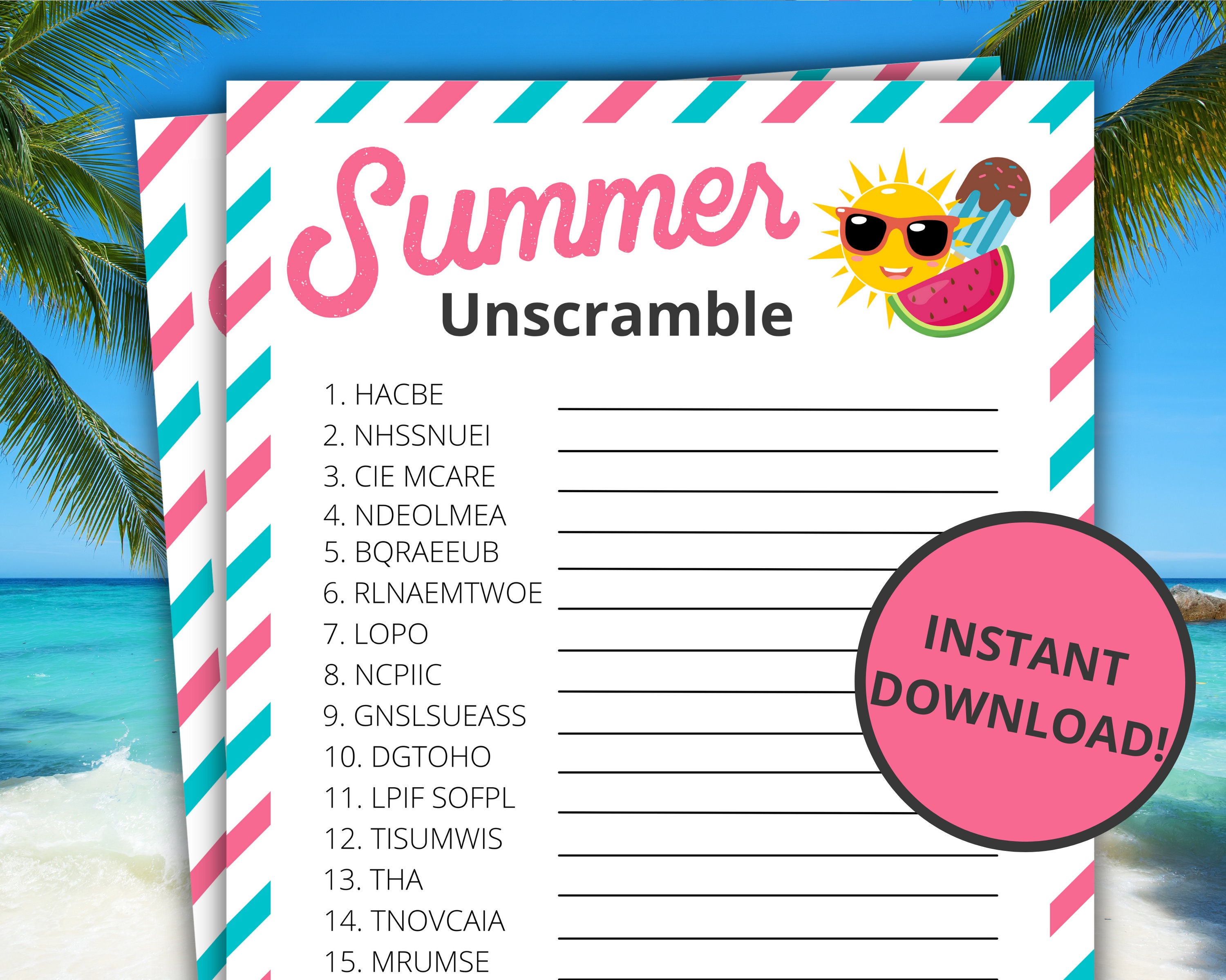 Summer Unscramble Game | Printable Summer Game | Summer Activity for ...