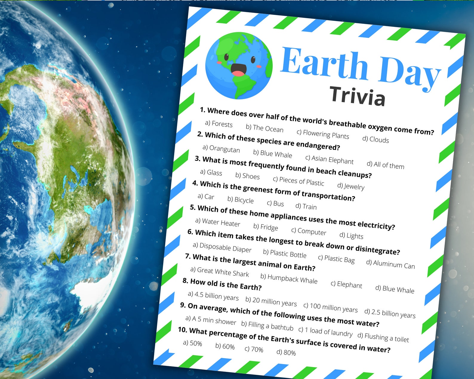 Earth Day Trivia Printable Earth Day Games for Kids and - Etsy