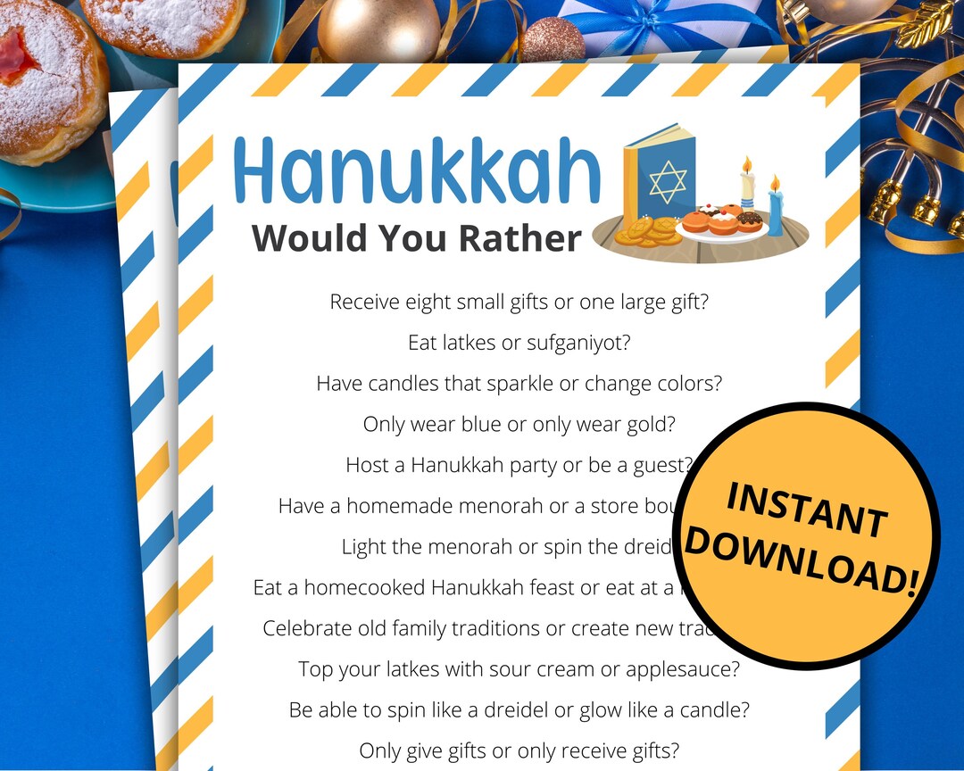Hanukkah Would You Rather Game | Printable Chanukah Game | Hanukkah ...