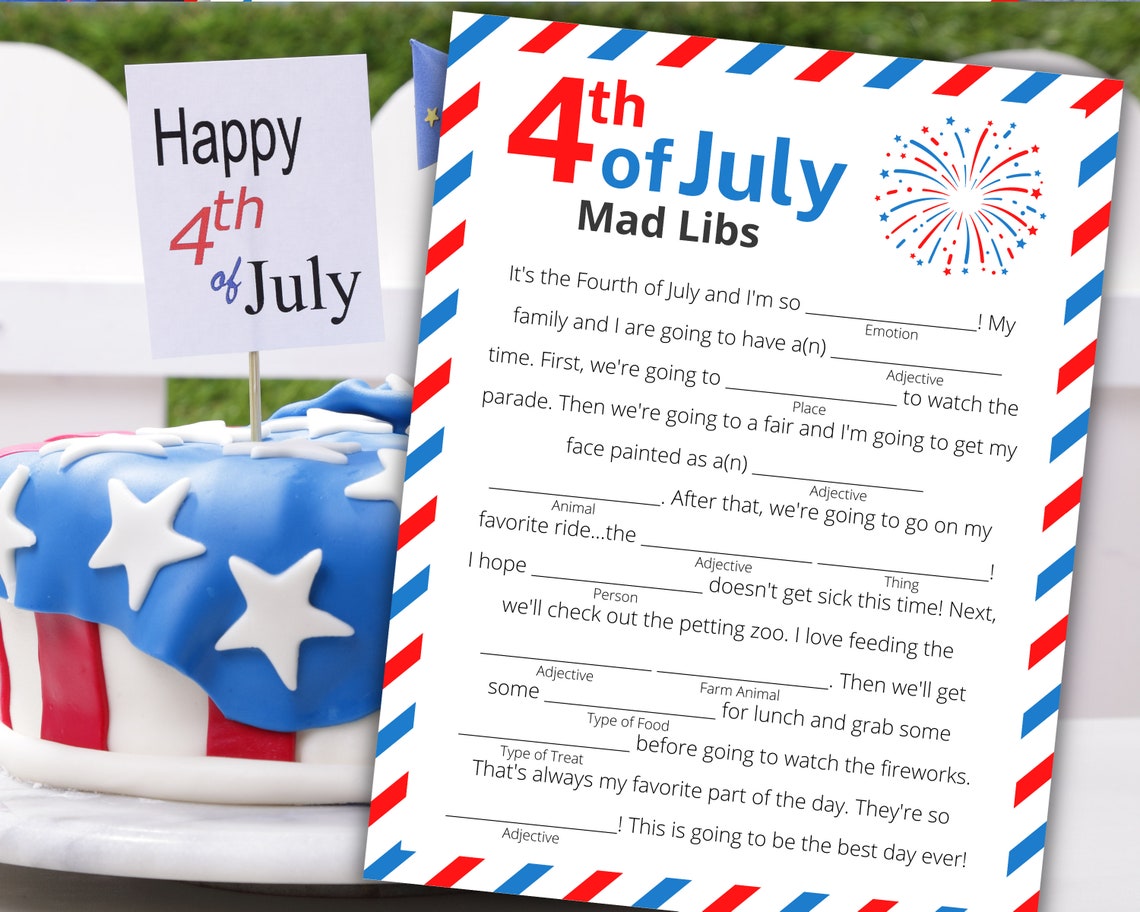 Fourth of July Mad Libs Printable Fourth of July Game - Etsy