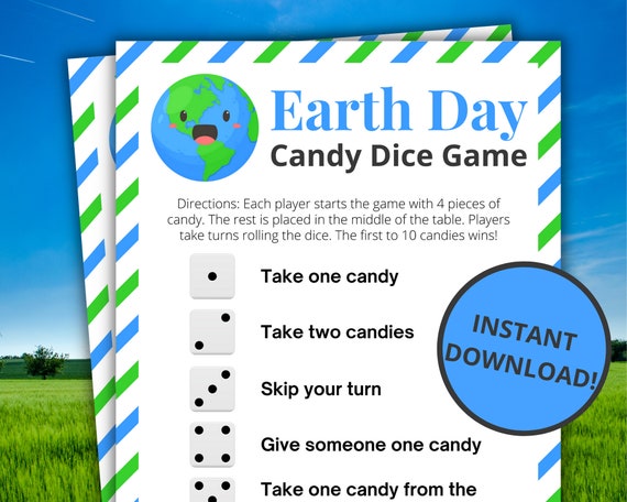 Earth Day Candy Dice Game Printable Earth Day Games for Kids - Etsy