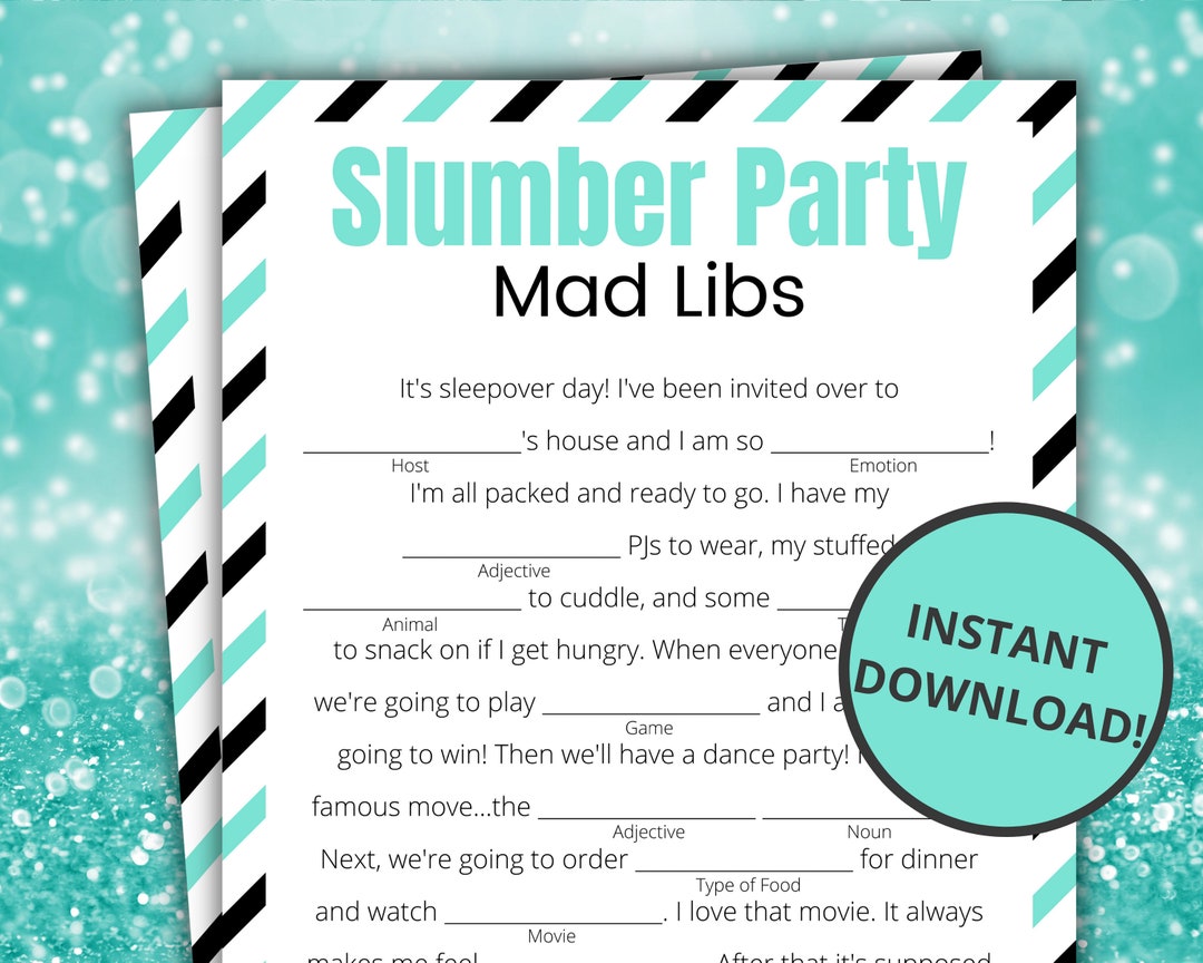 Slumber Party Mad Libs | Printable Sleepover Games for Kids and Teens ...