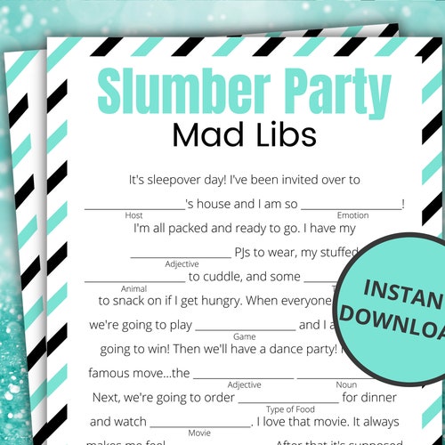 Slumber Party Mad Libs Printable Sleepover Games for Kids - Etsy