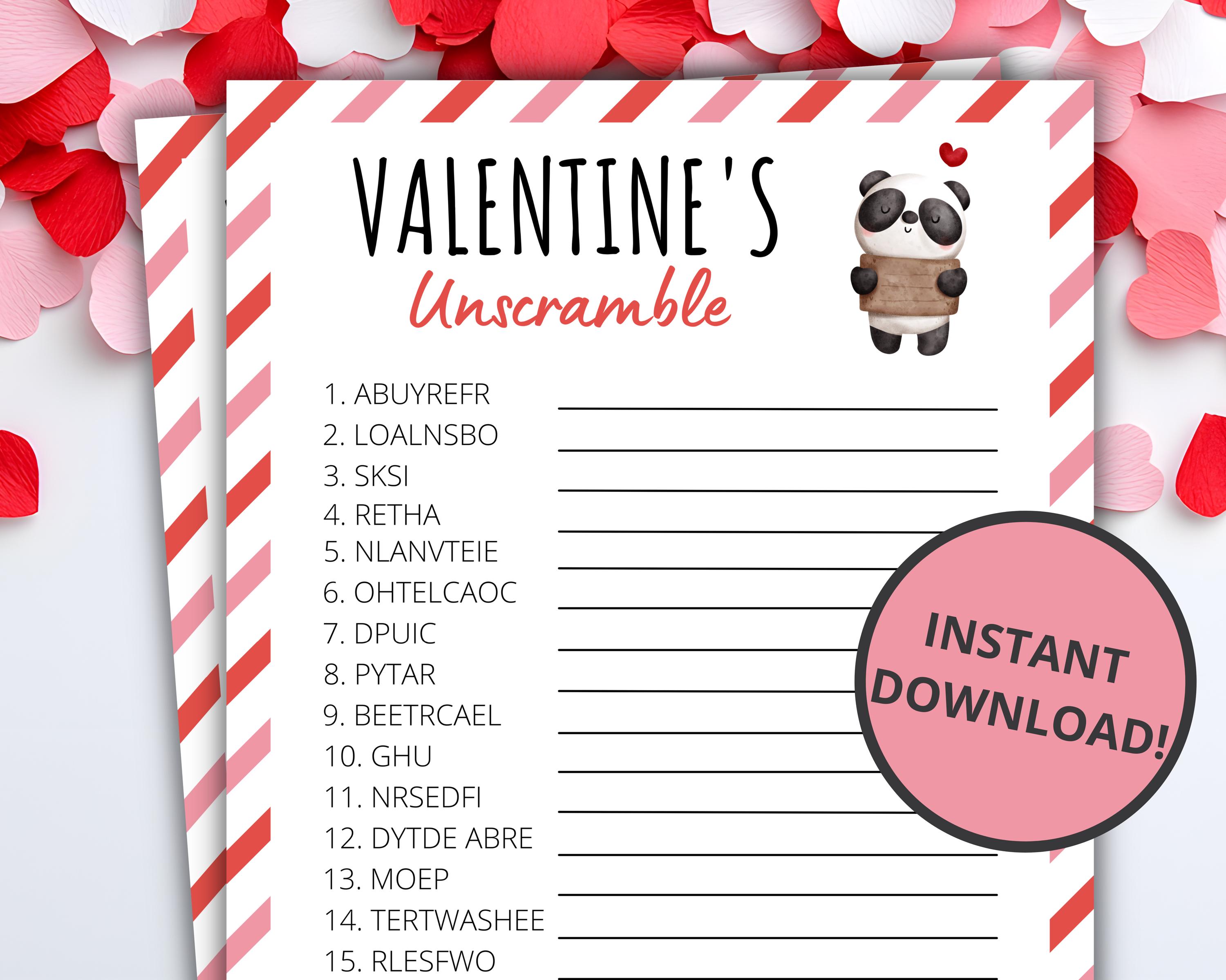 Valentine's Day Unscramble Game | Valentine's Party Games | Valentines ...