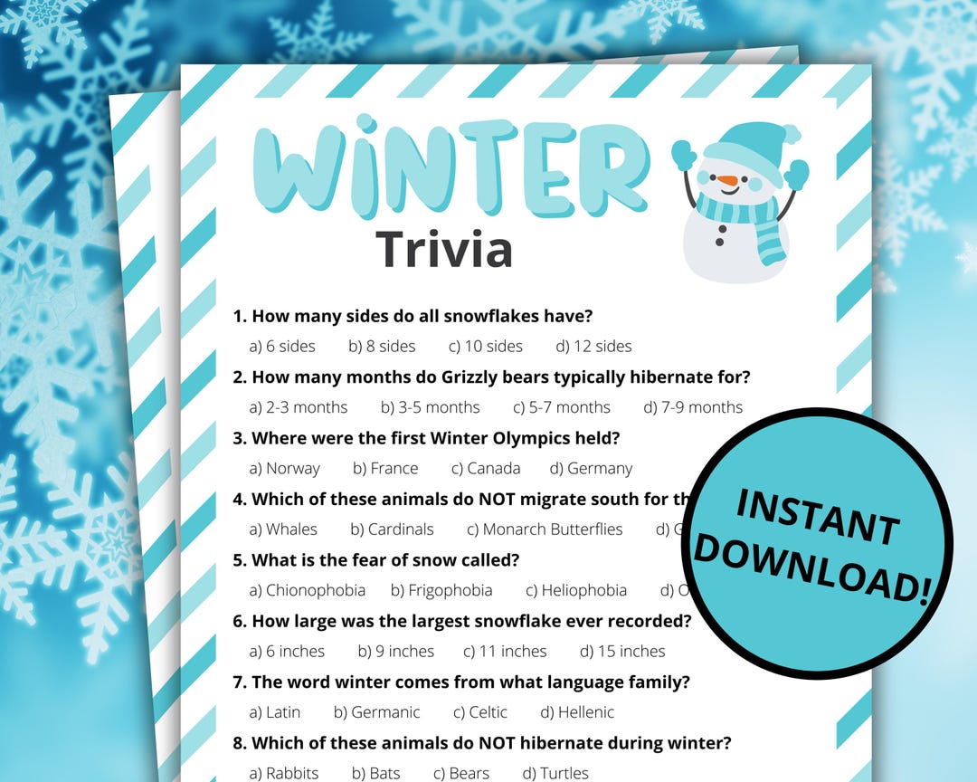 Winter Trivia | Printable Snow Day Activity for Kids and Adults ...