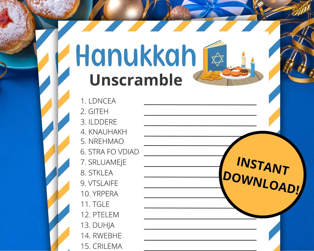 Hanukkah Unscramble Game | Printable Chanukah Game | Hanukkah Activity ...