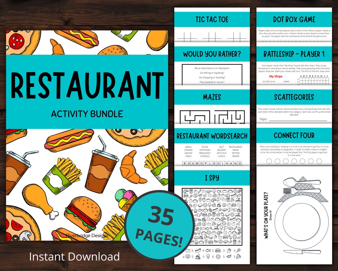 Restaurant Activity Bundle Printable Activities for Families - Etsy