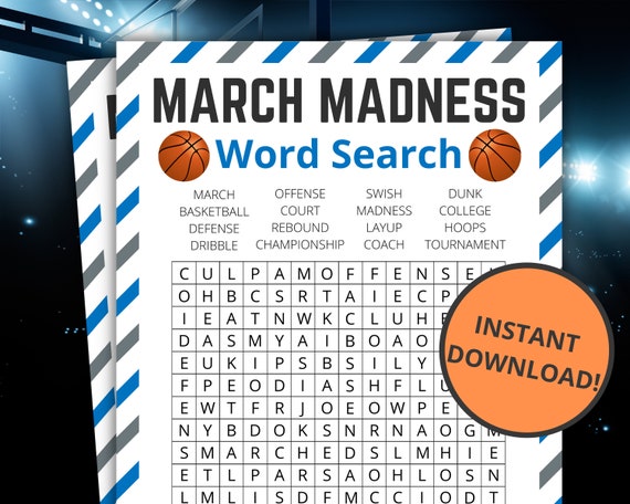 March Madness Word Search Printable March Madness Game for | Etsy