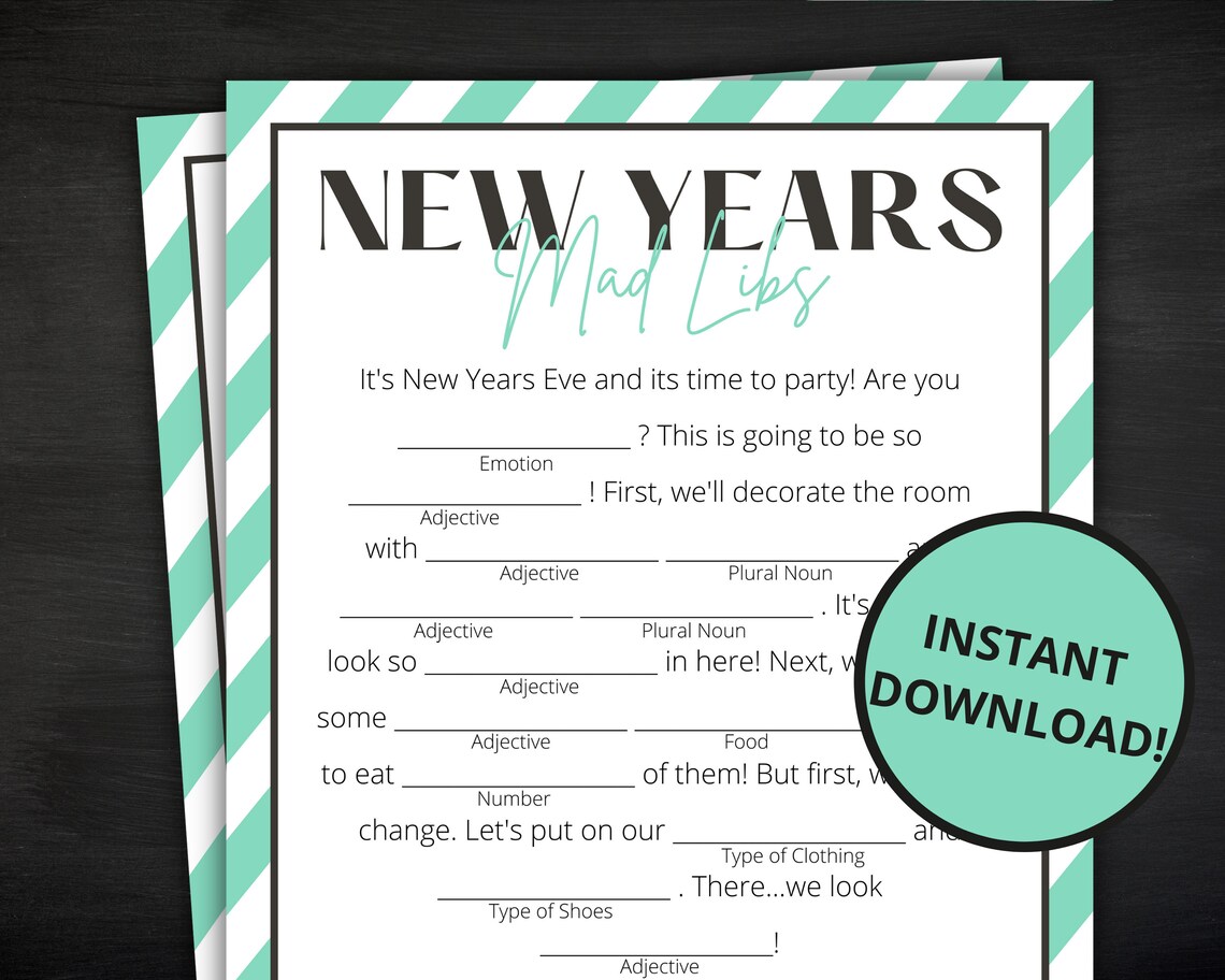 New Year's Eve Mad Libs | Printable New Year's Game | New Years ...