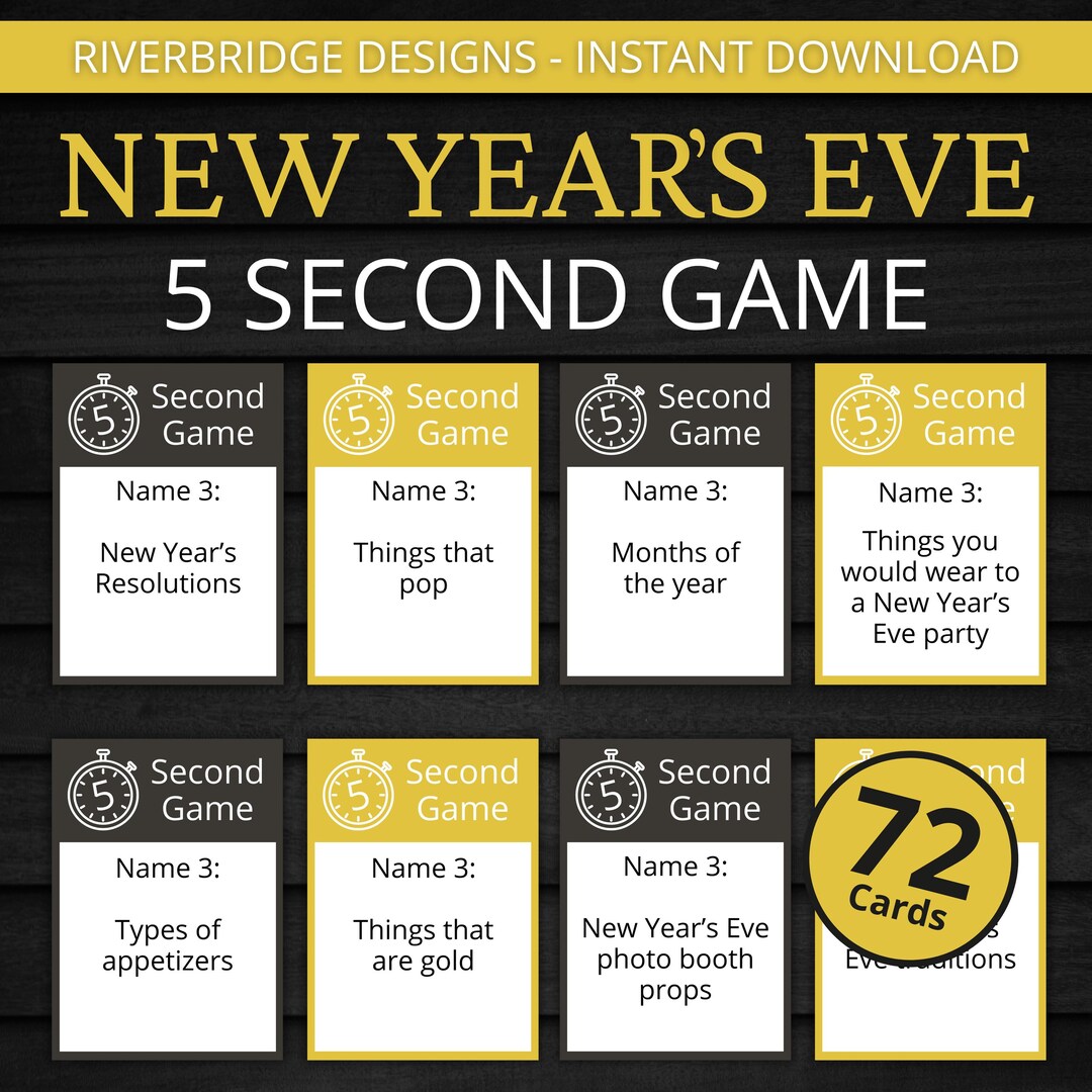 New Year's Eve 5 Second Game | Printable New Year's Game | New Year's ...