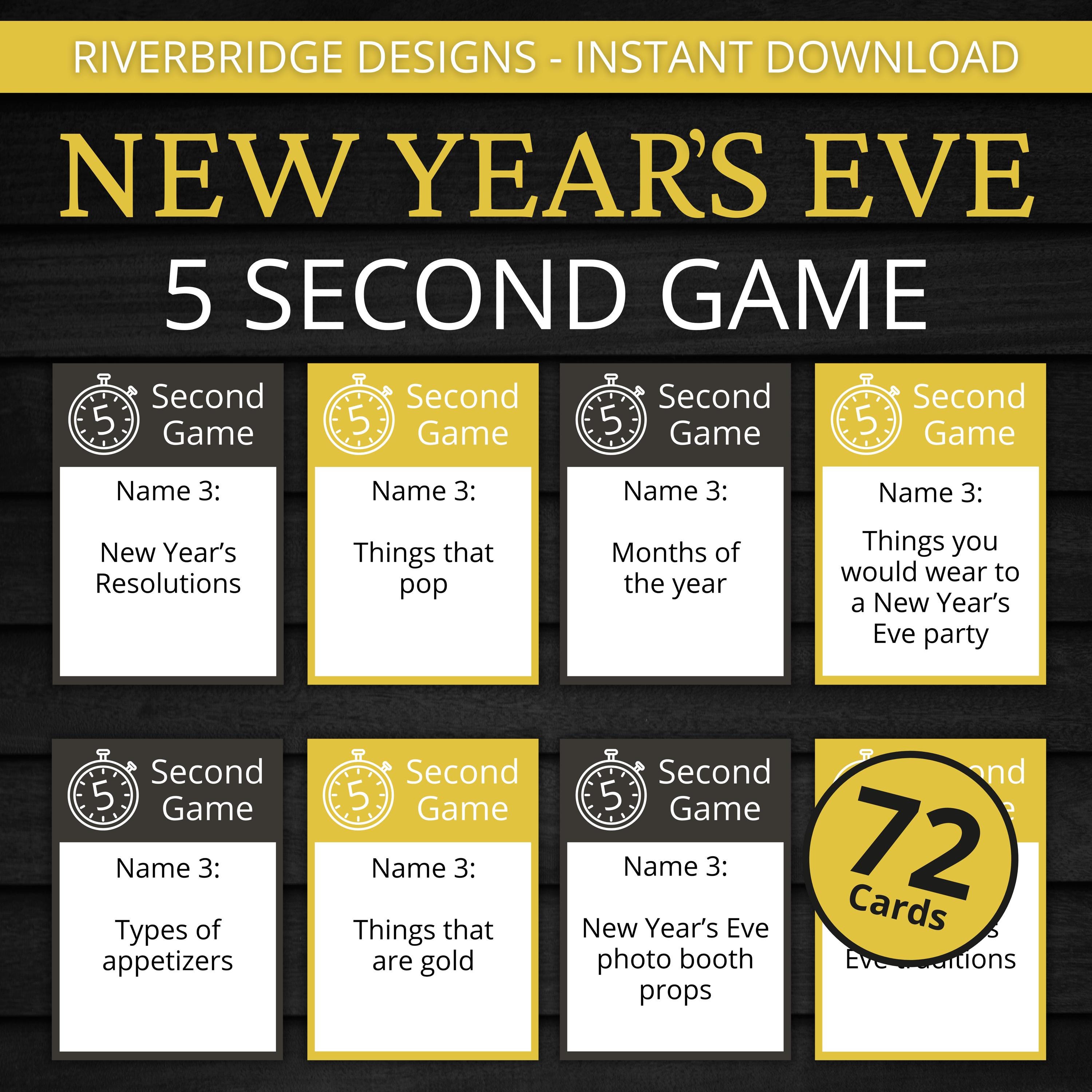 New Year's Eve 5 Second Game | Printable New Year's Game | New Year's ...