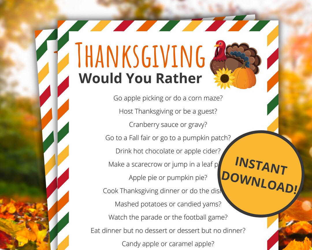 Thanksgiving Would You Rather Printable Thanksgiving Game - Etsy