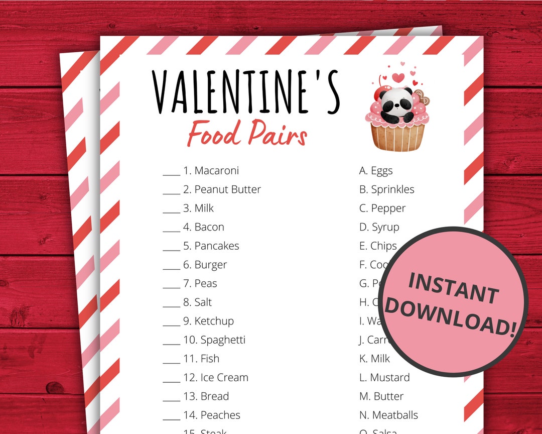 Valentine's Day Food Pairs Game | Valentine's Party Games | Valentines ...