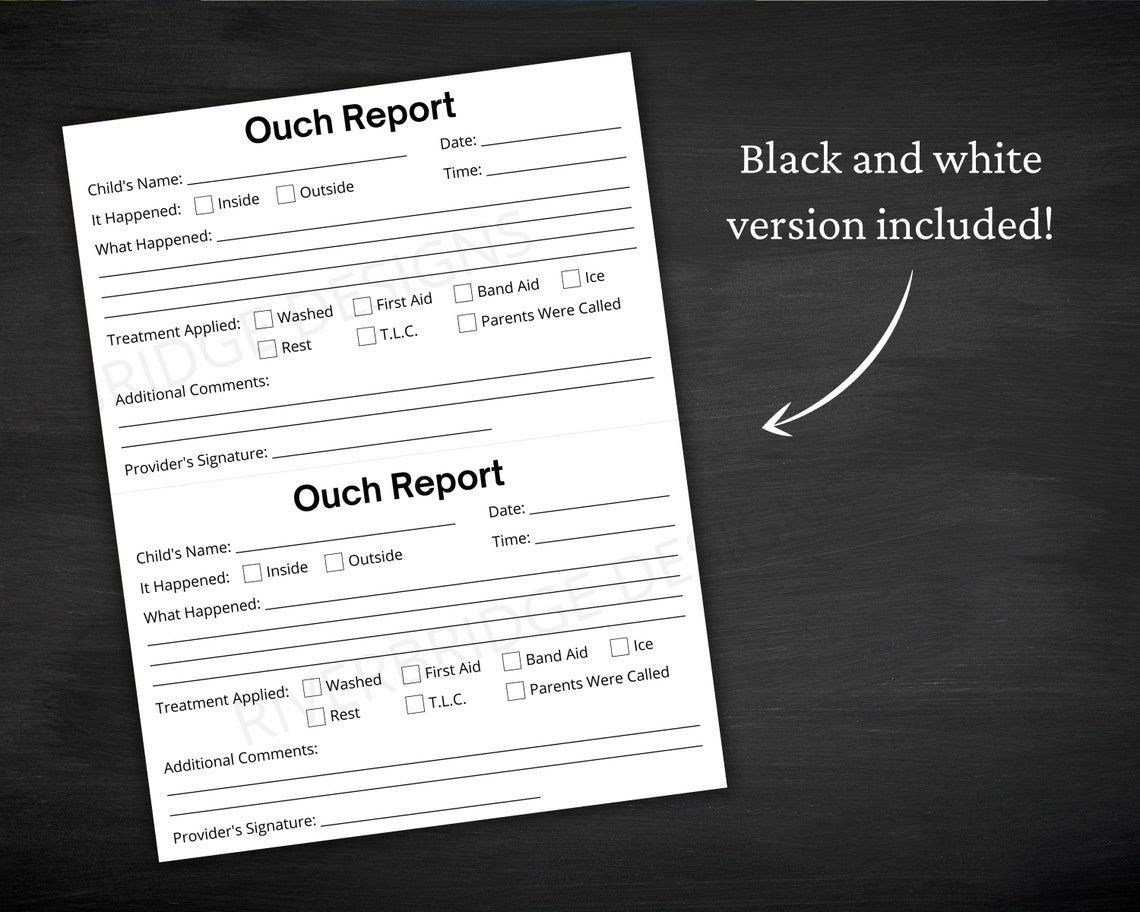 Ouch Report Daycare Incident Report Preschool Accident and - Etsy