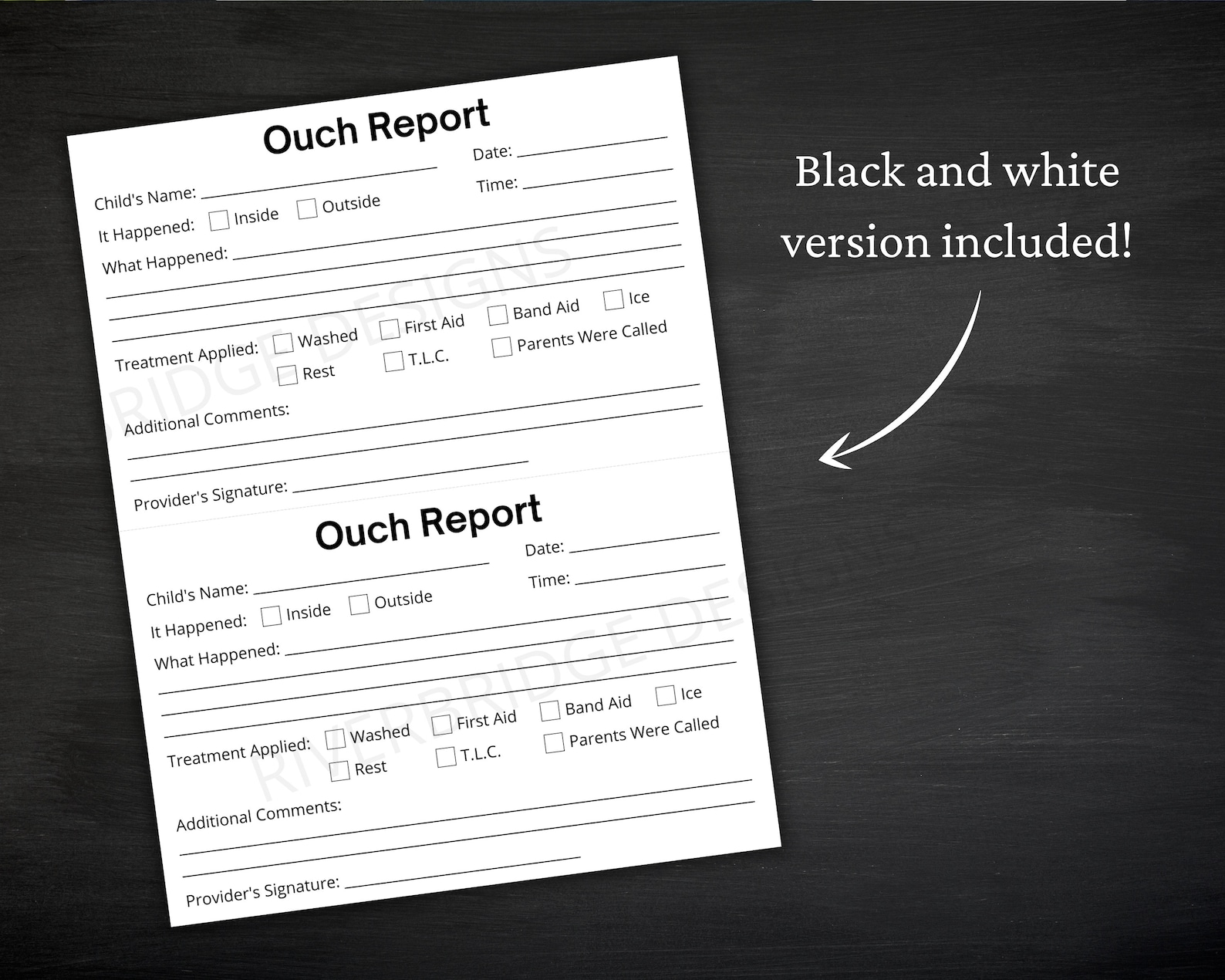Ouch Report Daycare Incident Report Preschool Accident and Injury Form ...