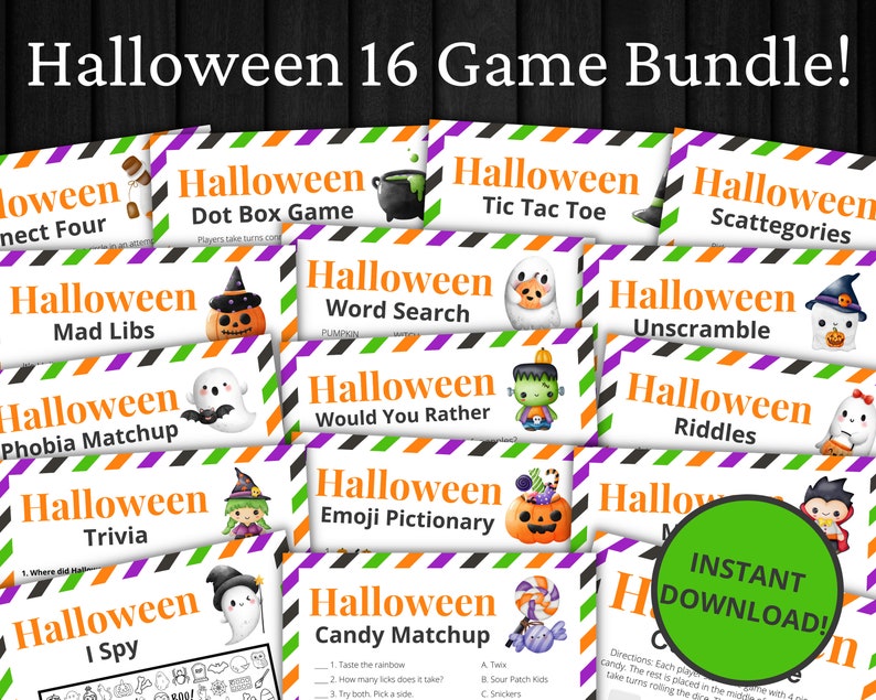 Halloween Game Bundle Printable Halloween Games for Kids and - Etsy