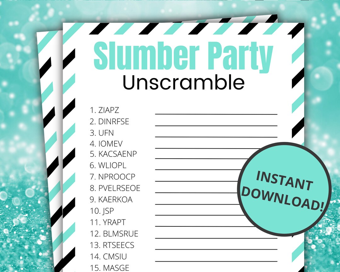 Slumber Party Unscramble Game Sleepover Games for Kids and Teens Pajama ...