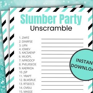 Slumber Party Unscramble Game | Sleepover Games for Kids and Teens ...