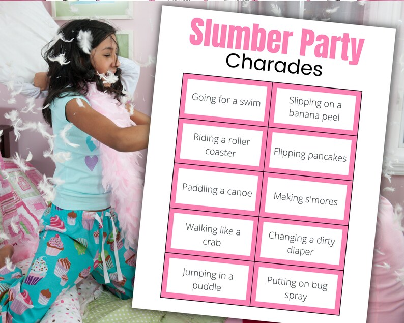 Slumber Party Charades | Printable Sleepover Games for Kids and Teens ...