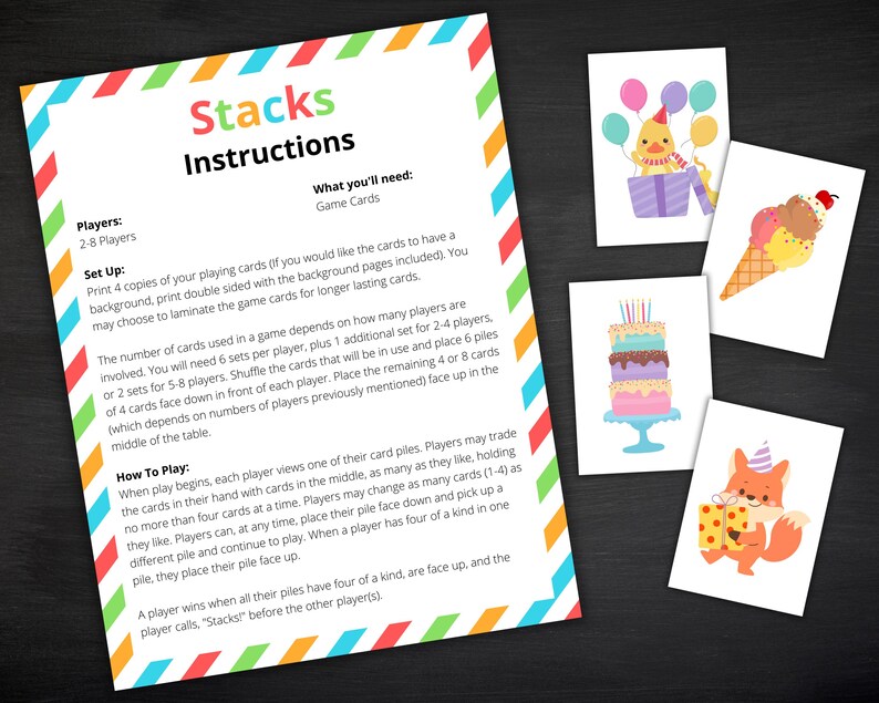 Birthday Stacks | Printable Birthday Card Game |birthday Activity for ...