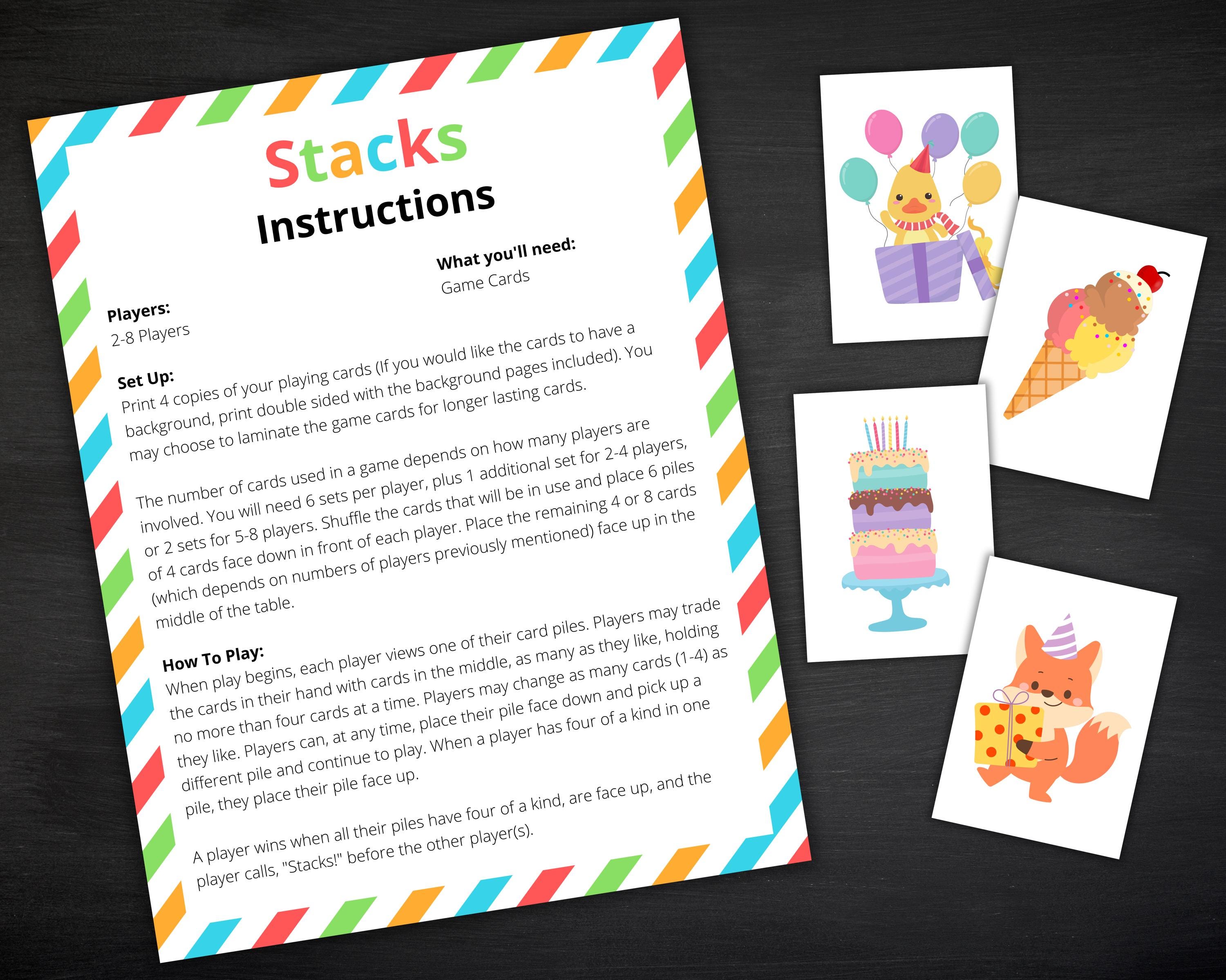 Birthday Stacks | Printable Birthday Card Game |birthday Activity for ...