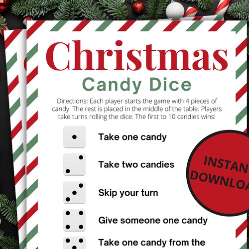Christmas Candy Dice Game Printable Christmas Game - Etsy
