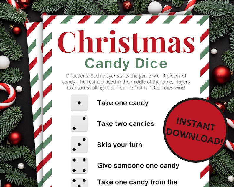 Christmas Candy Dice Game | Printable Christmas Game | Christmas ...