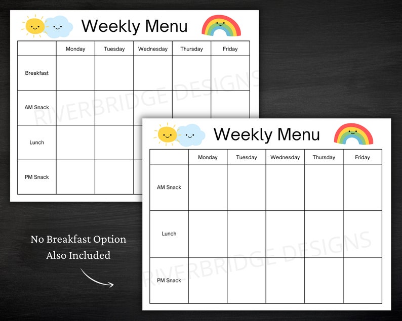 Daycare Weekly Menu Printable Weekly Menu for Daycare | Etsy Canada