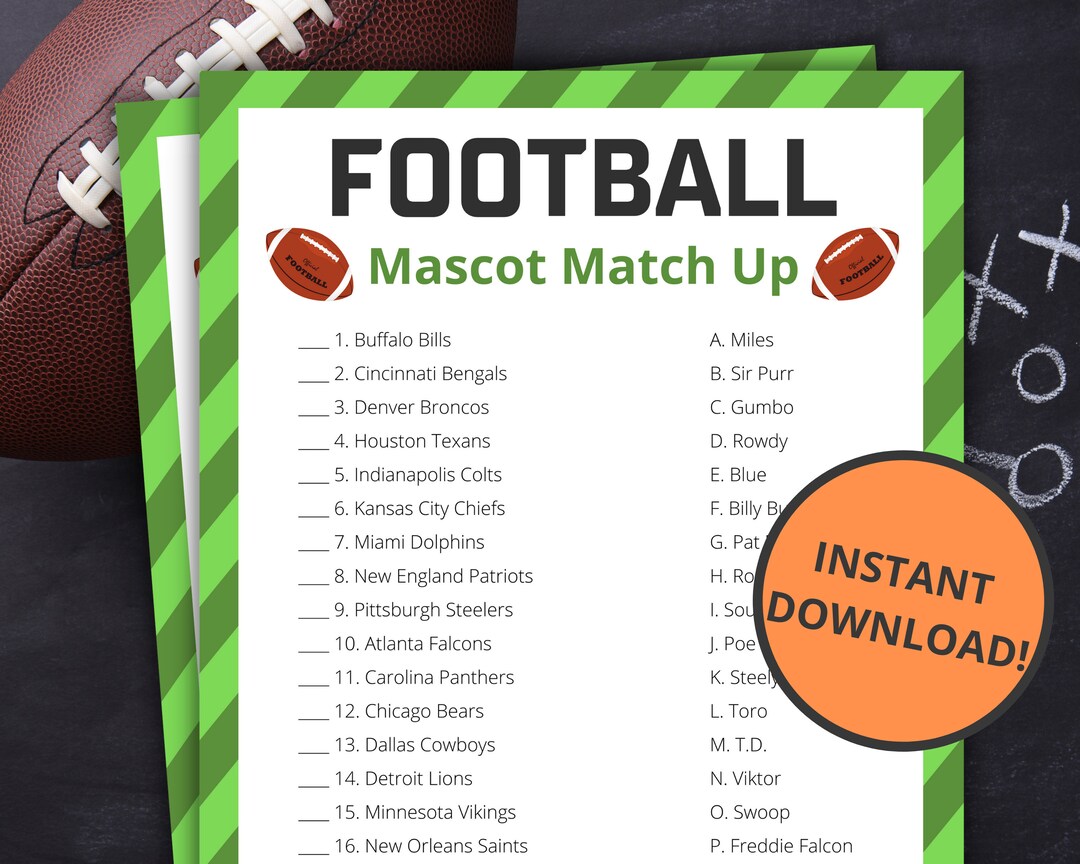 Football Mascot Matchup | Printable Football Game | Football Activity ...