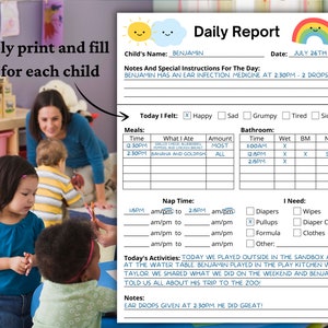 Toddler Daily Report | Daily Log for Daycare, Preschool, Nanny ...