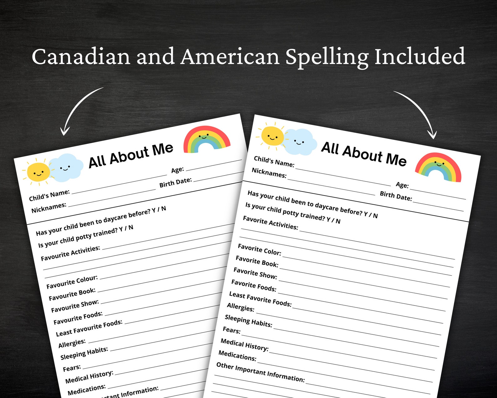 Daycare All About Me Form Daycare Questionnaire Get to - Etsy