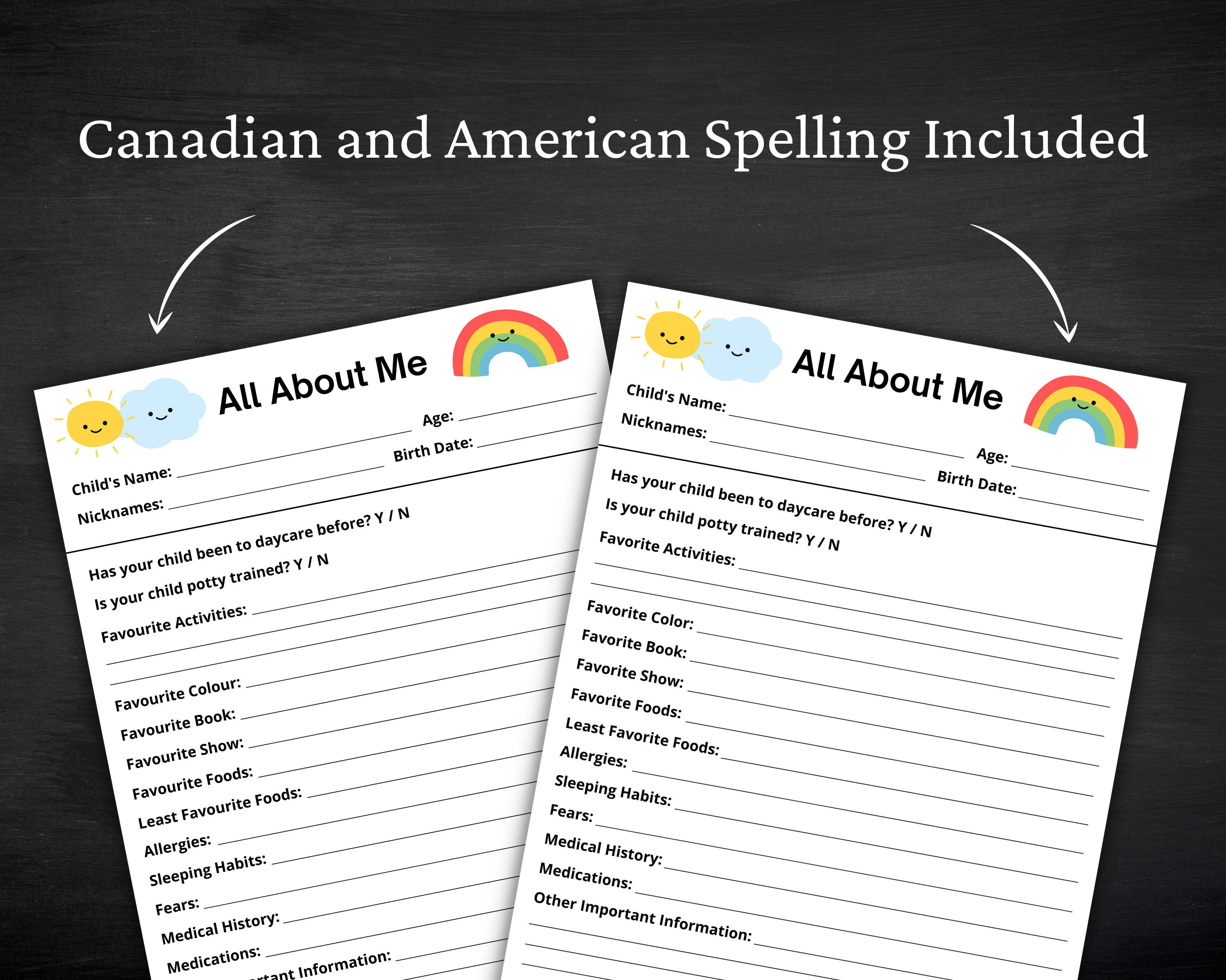 Daycare All About Me Form Daycare Questionnaire Get to - Etsy