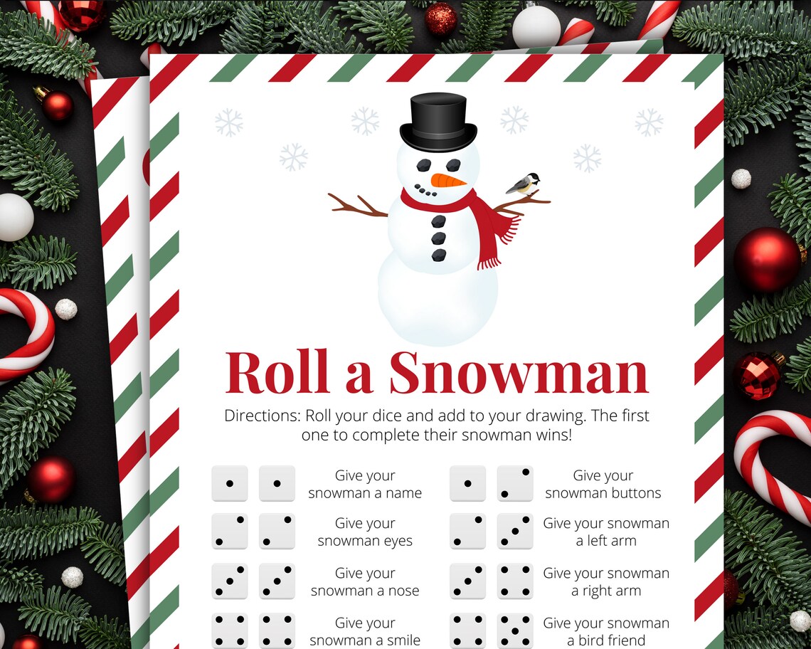 Roll A Snowman Game Printable Christmas Game Winter - Etsy