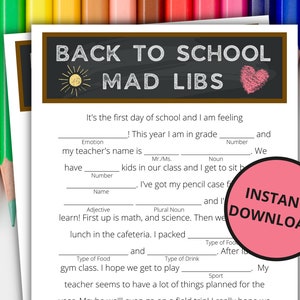 Back to School Mad Libs | First Day of School Game | Icebreaker Game ...