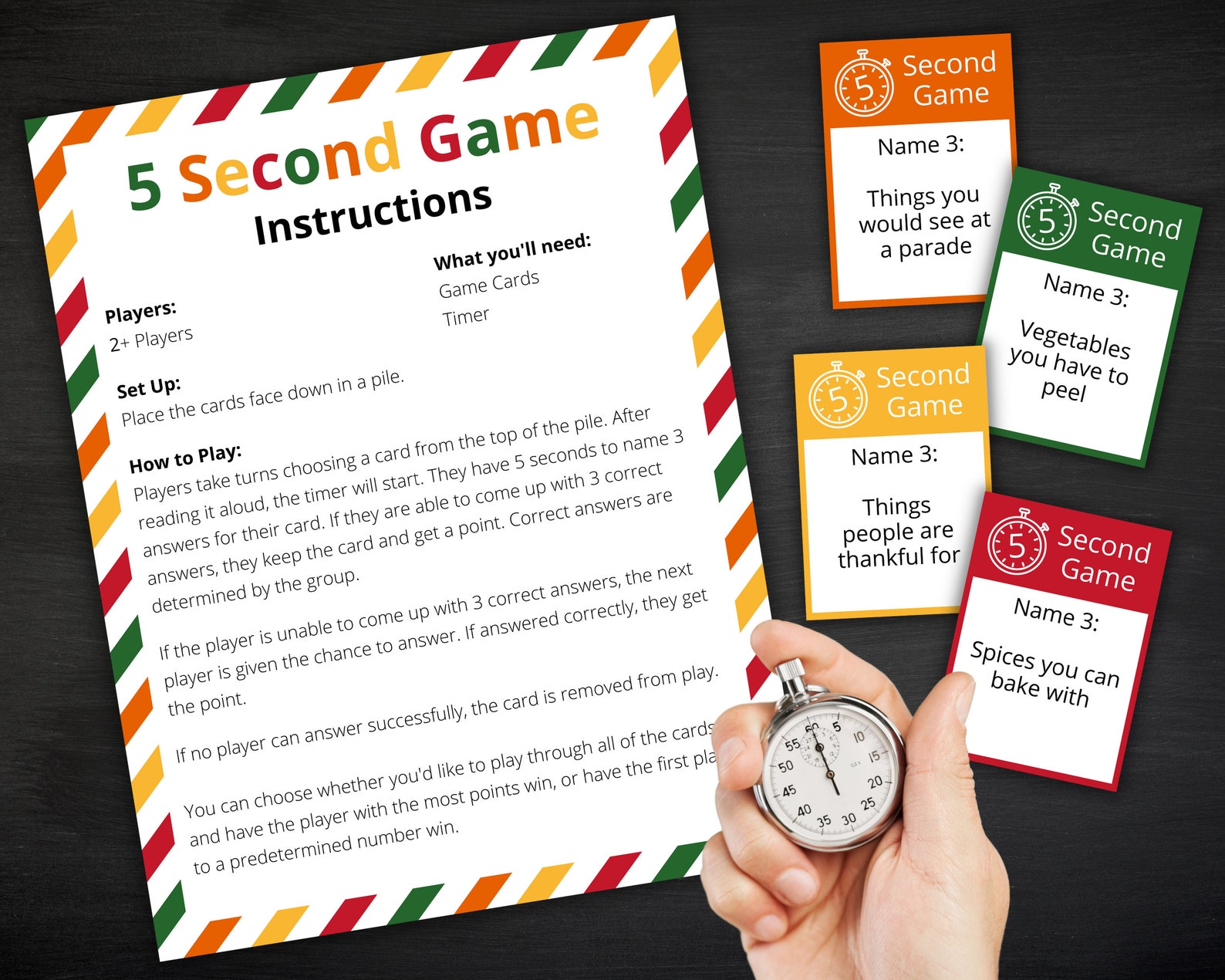 Thanksgiving 5 Second Game | Printable Thanksgiving Game | Thanksgiving ...