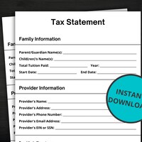 Daycare Receipts Printable, Daycare Tax Receipts,daycare Tax Statement ...