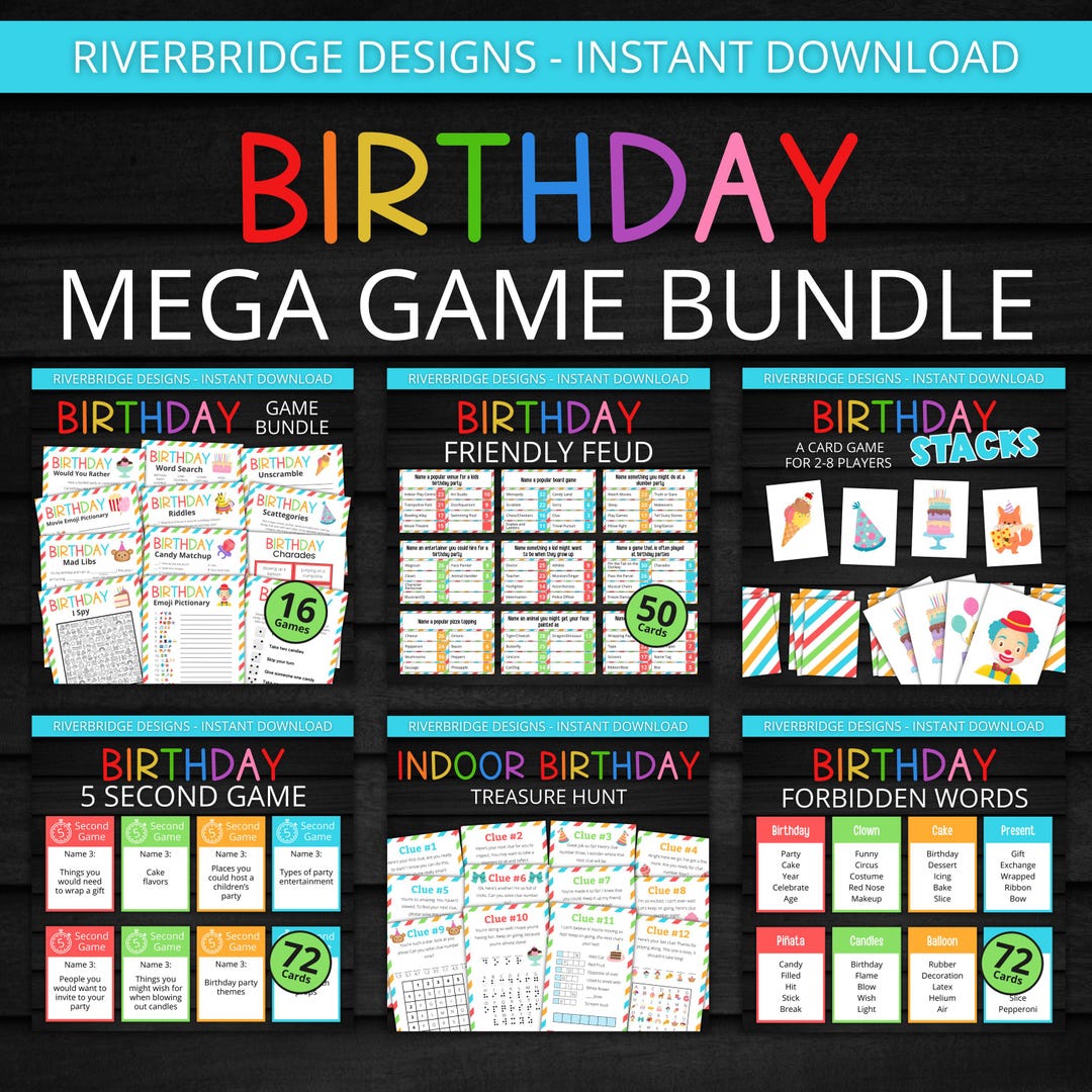 Birthday Mega Game Bundle | Printable Birthday Party Games for Kids and ...