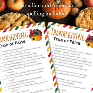 Thanksgiving True or False Game | Printable Thanksgiving Game ...